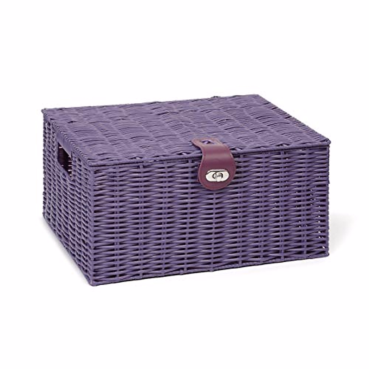 ARPAN Large Resin Woven Storage Basket Box with Lid & Lock, Purple