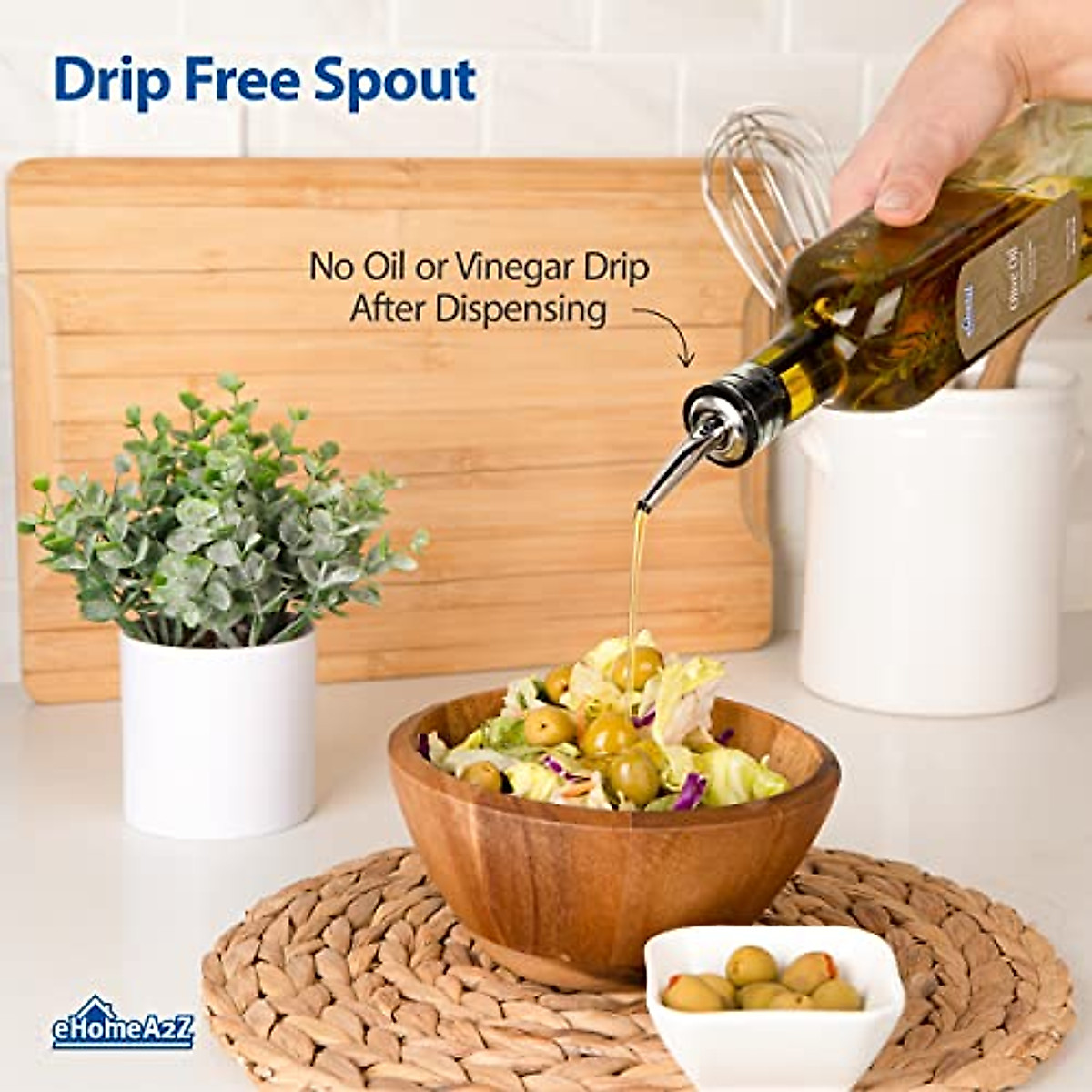 EHOMEA2Z Italian Glass Olive Oil Dispenser Bottle - 16 Oz, Clear Oil and Vinegar Cruet with Stainless Steel Spout for Kitchen, Slight Green Tint (1, 473ml)