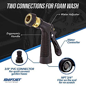 SwiftJet Car Wash Foam Gun + Microfiber Wash Mitt - Car Foam Sprayer - Foam Cannon Garden Hose - Spray Foam Gun Cleaner - Car Wash Kit - Car Accessories for Men - Snow Foam Blaster