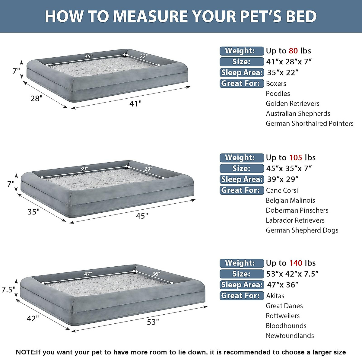 WNPETHOME Orthopedic Dog Beds for Large Dogs, Extra Large Waterproof Dog Couch with Removable Washable Cover & Anti-Slip Bottom, XL Dog Crate Bed with Sides
