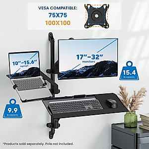 Mount-It! Keyboard Mount for Wall or Pole Mounting, Keyboard and Mouse Stand, Tray with Full Motion Swivel, Spring Arm, Easy Adjustments Tilt and Extension