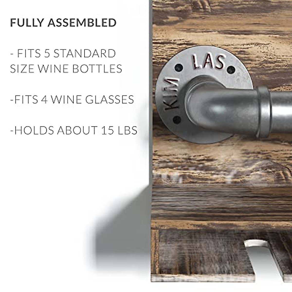 Barnyard Designs Wall Mounted Wine Rack - Bottle and Glass Holder - Hanging Wood and Metal Wine Rack Wall Mount for Bar and Kitchen Decor, 20.5" x 8.75"