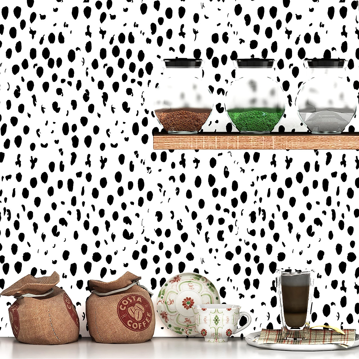 Black Dot Wallpaper Black and White Peel and Stick Wallpaper for Bedroom Removable Wallpaper Self Adhesive Wallpaper Modern Contact Paper for Cabinets 17.7"× 393" Waterproof Vinyl Film Roll