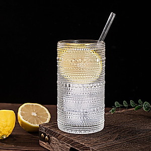 Dingerjar 2024 Upgraded Large Capacity 16 oz/480 ml Hobnail Glasses Drinking Set of 12 - Heavy Vintage Glassware