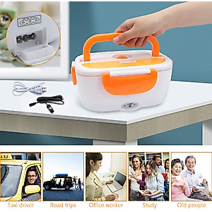VIGIND Electric Lunch Box 2 in 1, Portable Food Warmer Heating,Food-Grade Container, 12V 110V 40W Adapter, Car Truck Home Work Use, Spoon and 2 Compartments Included (orange)