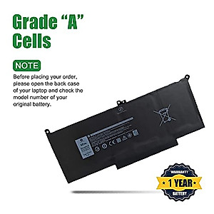 JIAZIJIA F3YGT DM3WC Laptop Battery Replacement for Dell Latitude 7280 7290 E7280 E7290 7380 7390 E7380 E7390 7480 7490 E7480 E7490 Series Notebook 0DM3WC 2X39G 7.6V 60Wh 7500mAh