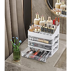ELUCHANG Cosmetics Makeup Organizer Storage: 9.6" Detach Make Up Organizers and Storage with Clear Drawers Large Skincare Organizers for Vanity Countertop Dresser Bedroom Bathroom Desk