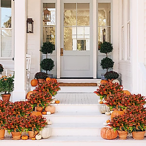 Uieke 6Pcs Outdoor Artificial Plants UV Resistant Fake Flowers Plastic Plants Morning Glory Greenery Shrubs for Outside Home Garden Patio Window Box Summer Fall Décor Red