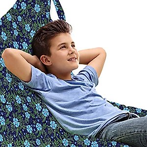Lunarable Gardening Lounger Chair Bag, Forget-Me-Not Flowers Surrounded by Tiny Periwinkles and Leaves, High Capacity Storage with Handle Container, Lounger Size, Pale Blue Navy Blue