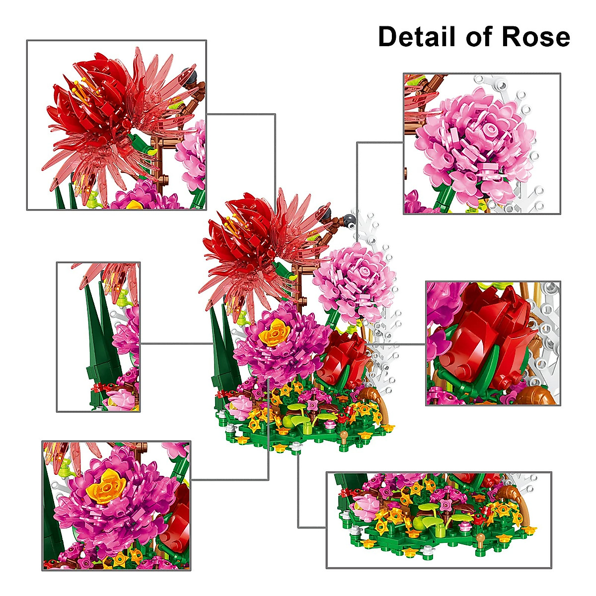 QARULUS Flower Bouquet Building Kit Flowers Botanical Collection DIY Plants Bonsai Tree Friends Sets Adult Building Blocks Set Christmas New Year Birthday Gift for Girls Mom Women Girlfriend(Roses)
