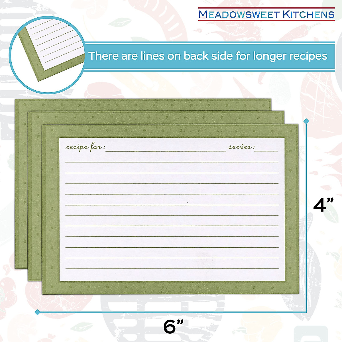 Meadowsweet Kitchens Recipe Card Set - 25 Double Sided Recipe Cards 4 x 6 Inch, Perfect Size Blank Cards for a Recipe Card Box, Make Your Own Personalized Recipe Book - European Garden