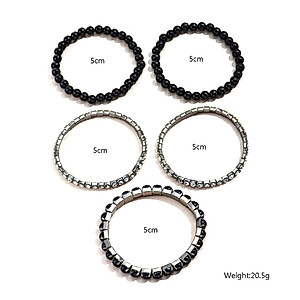 COLORFUL BLING 5-6Pcs Imitation Pearl Stretch Bracelet Set for Women Gold Beaded Flat Strand Stackable Crystal Rhinestone Layered Bracelet for Women Jewelry-5pcs black crystal