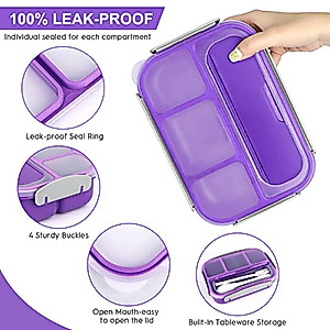 XIANKE 27Pcs Bento Box Lunch Box Kit Purple, 1300ML Lunch Container for Kids/Adults, Durable Leak-proof Box 4 Compartments with Spoon Fork Bag Accessories, Microwave Dishwasher Freezer Safe,BPA-Free