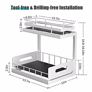 Biboraya 2 Pack Under Sink Organizers And Storage Height Adjustable,2-Tier Under Cabinet Pull Out Shelf,Multi-Use Slide Out Drawer For Kitchen Bathroom Laundry Room-White(Patent Pending)