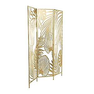 Deco 79 Metal Rectangle Room Divider Screen with Palm Leaf Patterns, 48" x 1" x 71", Gold