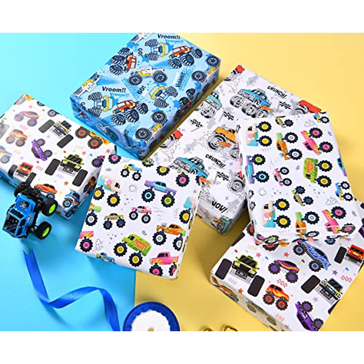 Titiweet Monster Truck Wrapping Paper for Boys Kids - Racing Wrapping Paper, 12 Sheets Car Wrapping Paper for Christmas Birthday Holiday, 20 x 28 Inches Per Sheet (Monster Truck(12 sheets))