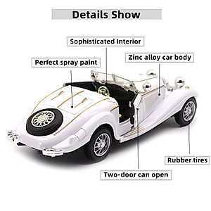 1:28 Scale Pullback Diecast Metal Antique Classic Model Cars Collectible Toy Gifts (White,Length 6.5in/16.8cm)