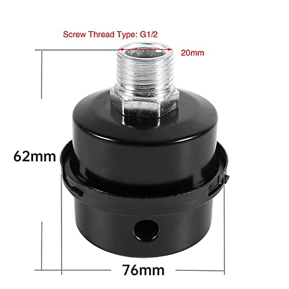 Air Compressor Silencer Filter, Metal Air Compressor Intake Filter Sound Muffler Silencer 20mm Thread (1/2"PT 20mm)