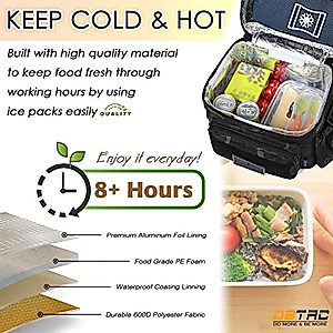 DBTAC Tactical Lunch Box, Large Insulated Lunch Bag Fits 12-Cans w/Water Bottle Pocket | Leakproof Lunch Cooler Tote for EDC Work Travel | Soft & Collapsible Easy-Clean Liner x2, Black Camo
