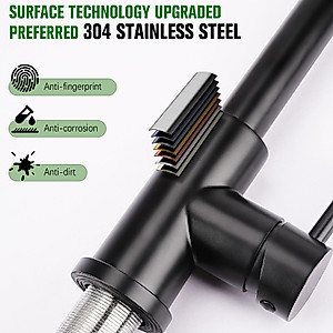 Bietor 4 Mode Kitchen Faucets, Matte Black Kitchen Sink Faucet with Pull-Down Sprayer, Stainless Steel Single Handle Pull Out Sink Faucet 1 or 3 Holes Deck Mount for Laundry, Bar, Rv, Camper