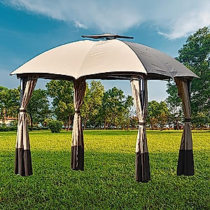 HAUSHECK 10x12 FT Outdoor Gazebo, Patio Gazebo with Zippered Curtains, Solar LED Lights and Remote Control, Metal Gazebos for Backyard, Deck and Lawns