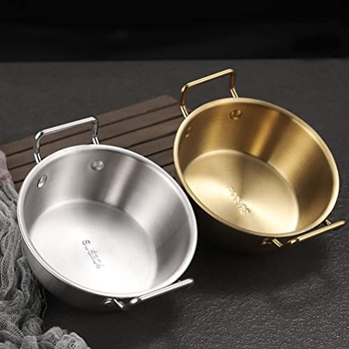 Stainless Steel Bowl with Handle Fruit Salad Bowl Saucepan Milk Pot Small Cooking Pot French Fries Fast Food Basket Snack Bowl Food Serving Bowl for Hot Dogs Deli Chicken Burgers Sandwiches 12cm