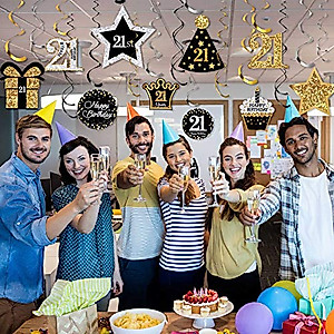 30 Pieces 21st Birthday Party Decorations, 21st Birthday Party Decorative Cards and Hanging Swirls Ceiling Decorations Shiny Celebration Hanging Swirls Decorations for 21st Birthday Party Supplies