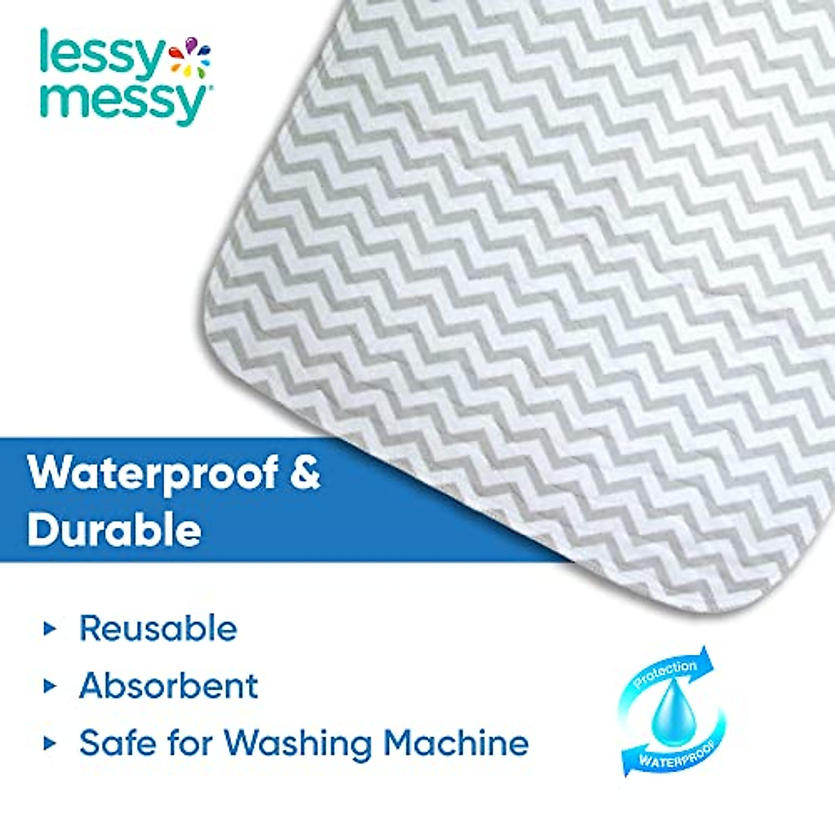 Lessy Messy Diaper Changing Mat - Travel Changing Pad-The Only Baby Changing Mat That is Washer Dryer Safe Portable Changing pad for Baby Extra Large Wipeable Changing pad (Grey)