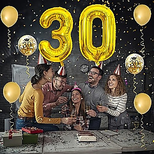 30th Birthday Decorations Men, 30th Birthday Party Decorations with Giant Foil Number 30 Balloon Birthday Confetti Latex Balloons Metallic Gold Balloons for Women 30 Years Old Birthday Balloons Decor