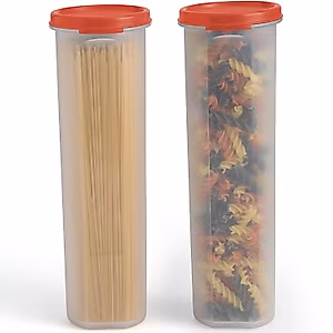 Tall Clear Spaghetti Pasta Container Storage With Lid-2 Pk.Multi-Purpose Kitchen Pantry Organization And Food Storage For Noodles Beans Straws - Airtight Leakproof Spaghetti Keeper BPA Free 37 oz.