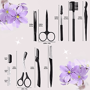 Eyebrow Kit for Women and Men. Eyebrow Grooming Kit Including: Eyebrow Brush, Eyebrow Razor, Eyebrow Comb, Eyebrow Scissors with Comb, Folding Eyebrow Knife, Scissors, Eyebrow Trimmer, Tweezers.