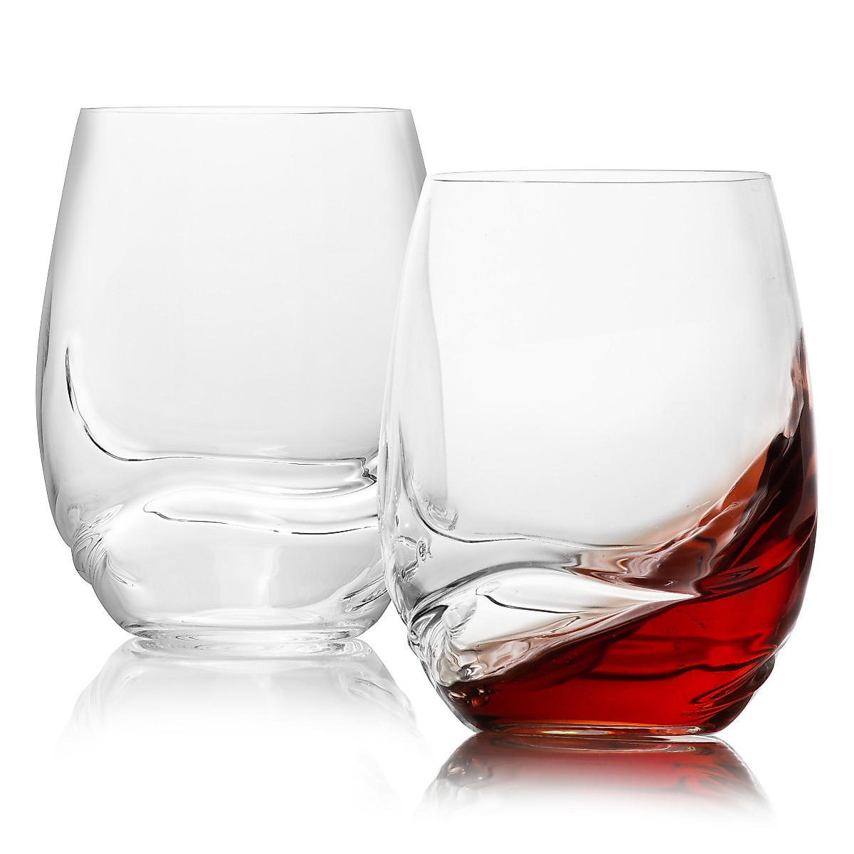 VC VEENU CRYSTAL Tumbler Glasses Set Of 2, Stemless Drinking Elegant Drinkware Glasses Set with Modern Lines, Dishwasher Safe, 100% Lead-Free Glass (16.9 Oz)