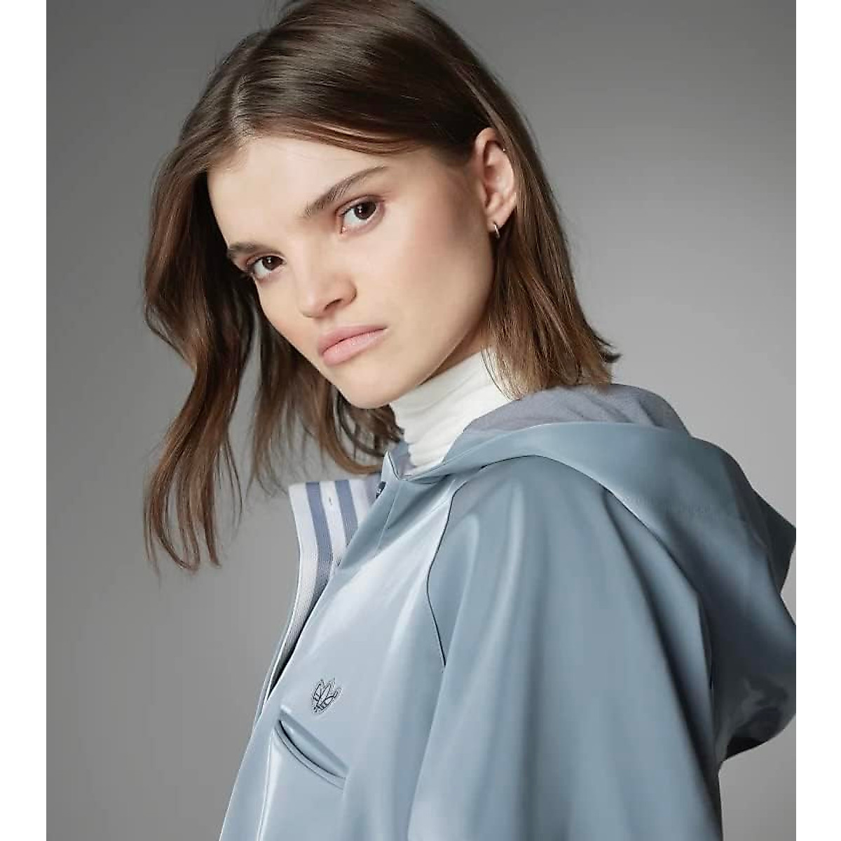 ADIDAS ORIGINALS UNISEX BLUE VERSION HIGH SHINE HOODIE, GREY (as1, alpha, l, regular, regular, LARGE)