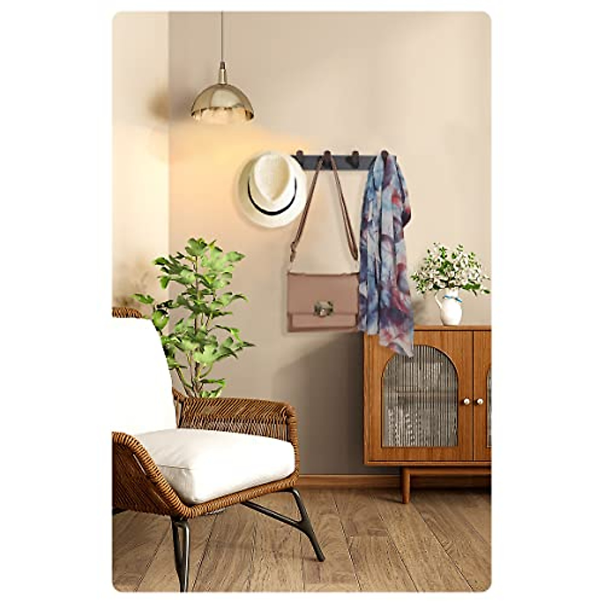 SKONVIC Coat Hooks Wall Mounted,Heavy Duty Coat Rack with 5 Wooden Knobs Hooks,16 Inch Long Coat Hanger for Hanging Coat Towel Bags Hats Backpacks Jackets Keys