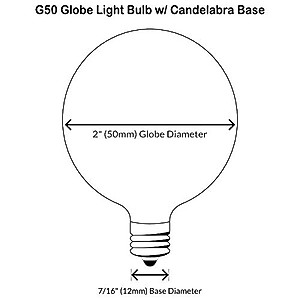 Sival G50 Globe Light Bulb, 7 Watts, Candelabra (E12) Base, 2" Diameter, Pack of 25 (G16-1/2), Clear