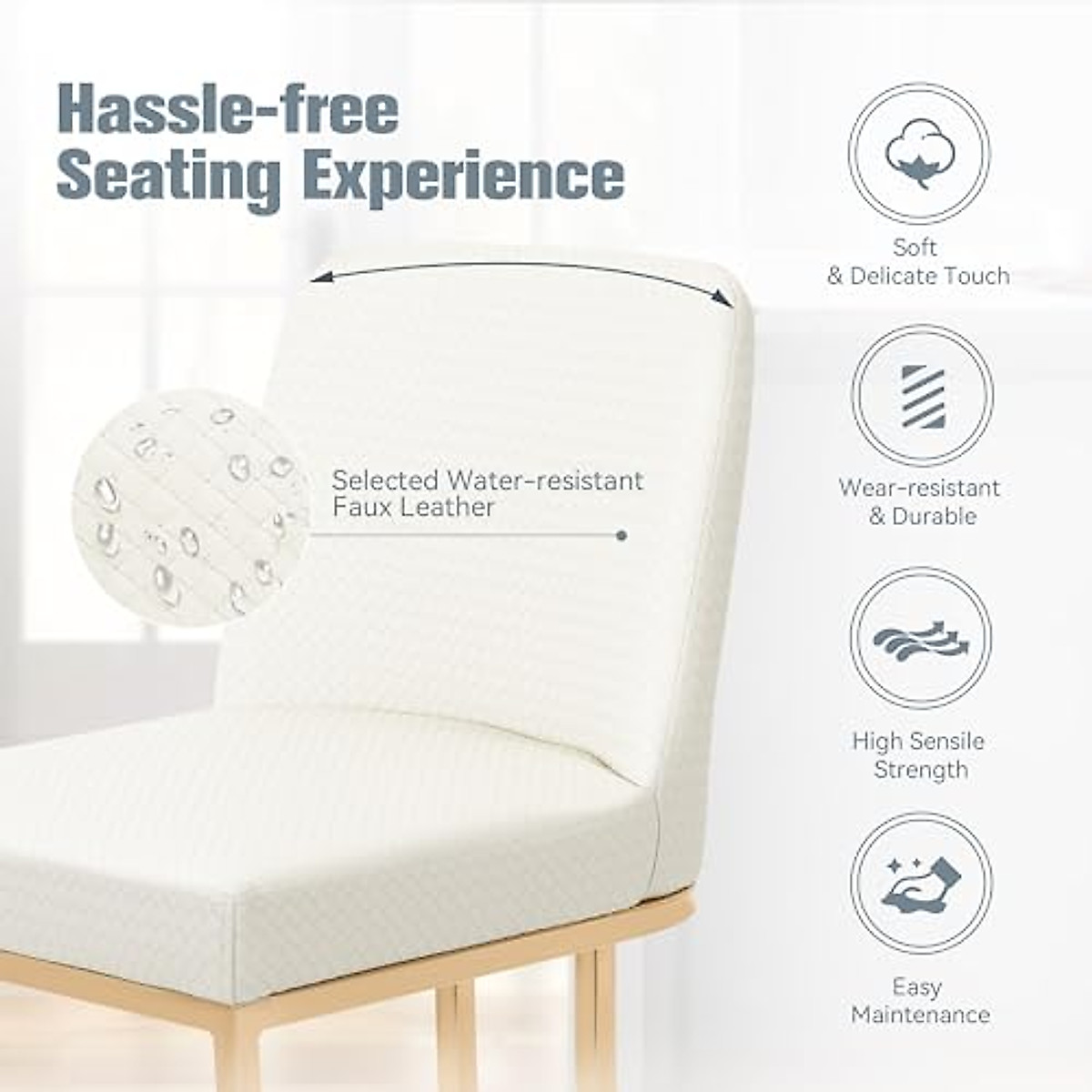 Erste!Bravo Creamy White Counter Height Bar Stools Set of 4 for Kitchen Counter 24 Inch Modern Gold Barstools with Back Faux Leather Upholstered Farmhouse Bar Chairs Island Stools, Creamy White+Gold