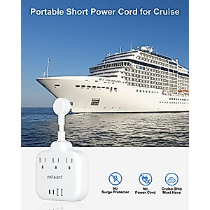 Multi Plug Outlet Splitter, 0.2ft Ultra-Short Cord Power Strip, 3 Outlets, 4 USB Ports, Multiple Outlet Extender, Non-Blocking, Non-Surge Protection for Cruise, Travel, Office, Dorm, Kitchen, White