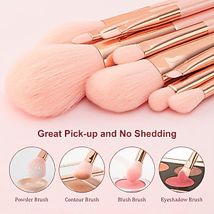 TEXAMO Make Up Brushes,10pcs Pink Makeup Brushes for Powder Blush Contour Concealer Eyeshadows, Premium Synthetic Makeup Brush Set