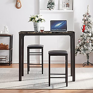 VECELO 3 Piece Dining Table Set with Cushion Stools Counter Height Pub Tabletop for Kitchen Dinette Breakfast Nook Bistro, Small Place, Seating for Two, Retro Brown