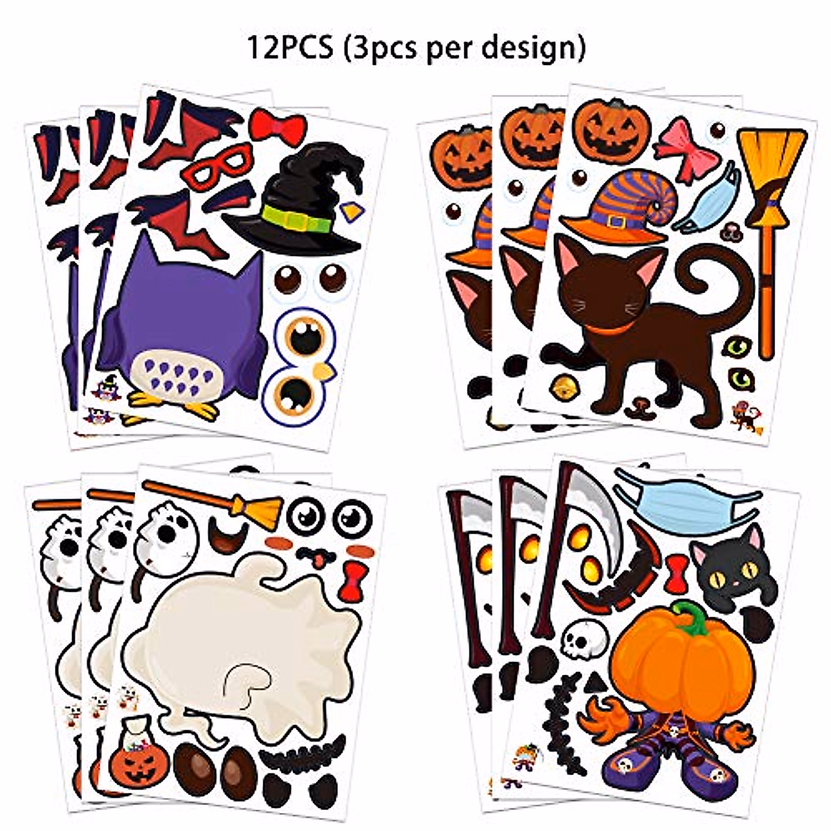 FaCraft Halloween Stickers for Kids,Make-a-Face Stickers,12 Sheets Make Your Own Stickers,Halloween Face Stickers for Halloween Party Games Favor Halloween Kids Treat Gift Party Supplies