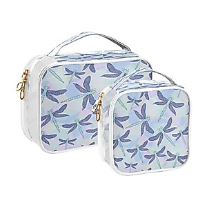 senya Clear Toiletry Bag,Travel Makeup Cosmetic Bag Carry on Airport Airline Compliant Bag Purple Dragonfly for Women Men