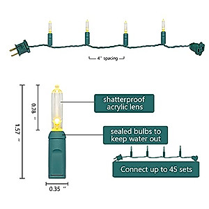 yongzhenlite UL List 50 Count LED T5 String Lights Mini Christmas Lights for Indoor and Outdoor Garden Patio Wedding Trees Decoration,17Ft Green Wire(Warm White)