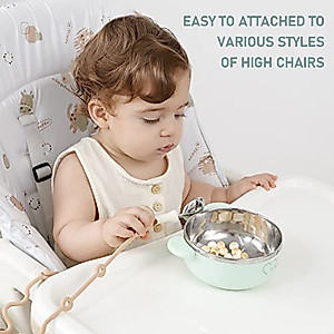 Baby Spoons Self Feeding 6 Month,Toddler Utensils Holder Strap Food Grade Silicone Keep Fork and Spoon Off The Floor Great for Kids,Hook On High Chair（Green）
