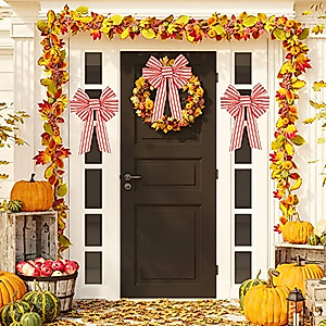 Whaline 2 Rolls Fall Thanksgiving Wired Ribbon Autumn Farmhouse Wired Edge Ribbon Orange Stripe Craft Ribbon for Bow Making Gift Wrapping Sewing Wreath Decoration, 2.5 Inch, 12 Yard