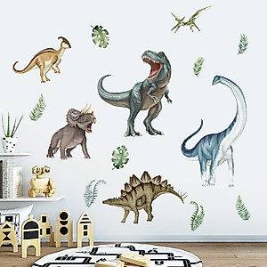 decalmile Watercolor Dinosaur Wall Decals Kids Wall Stickers Baby Nursery Children Bedroom Wall Decor