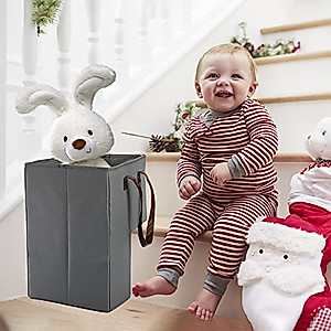 WUWEOT L-Shape Stair Basket, Foldable Staircase Storage Bin, 16" Larger Stairway Basket Organizer, Stair Tidy Basket with Handle and Internal Support for Carpeted and Wooden Stairs