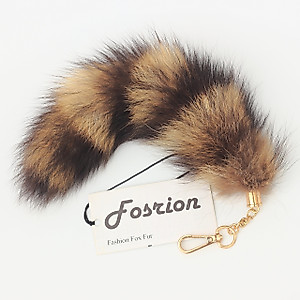 2 pcs 10inches Authentic Raccoon Tail Fur Skin Halloween Party Cosplay Toy Handbag Accessories Key Chain Ring Hook