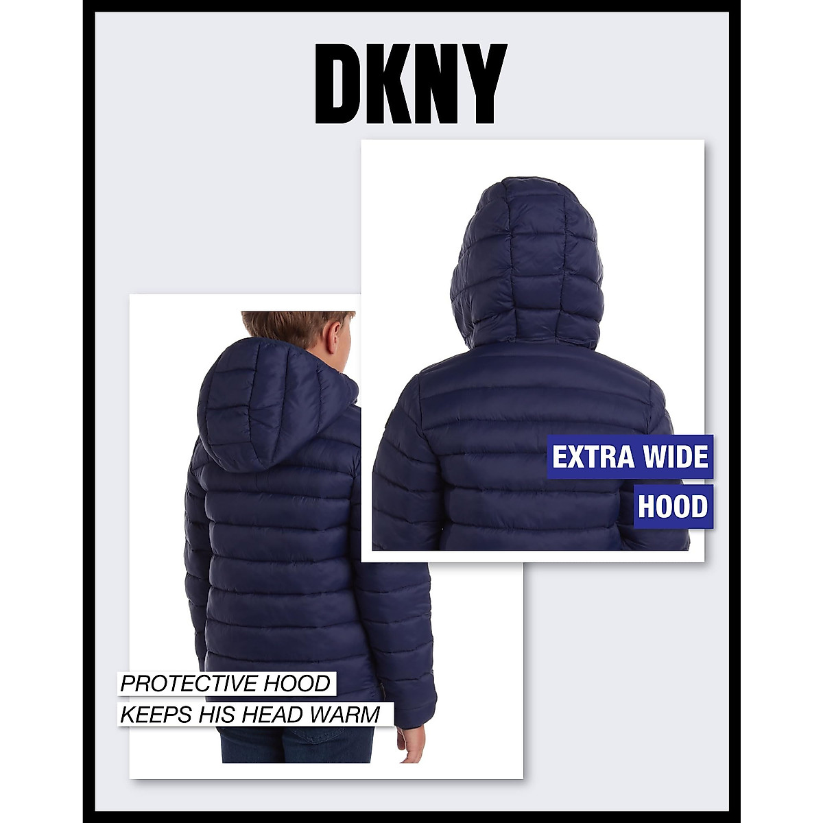 DKNY Boys Jacket – Midweight Insulated Quilted Outerwear Parka Puffer Coat – Water Resistant Boys Winter Hooded Jacket (8-20), Size 14-16, Navy Blue
