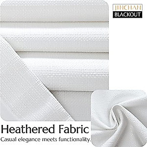jinchan 100% Blackout White Curtains 90 Inches Long for Bedroom Living Room Linen Textured Room Darkening Thermal Insulated Grommet Top Window Treatment Drapes 2 Panels