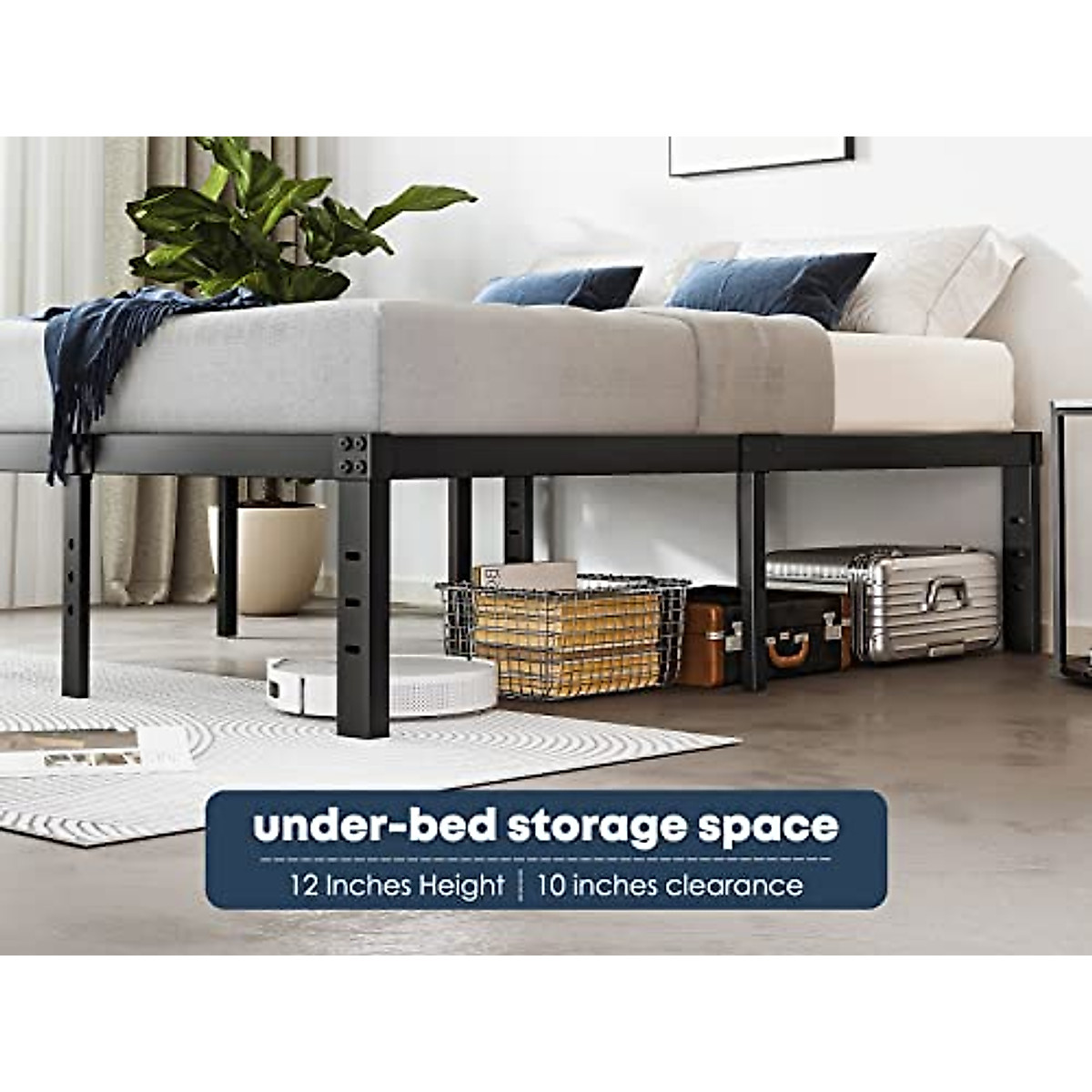 FSCHOS 12 Inch Metal Platform King Size No Box Spring Needed, Heavy Duty Bed Frame Easy Assembly, Noise Free, Black